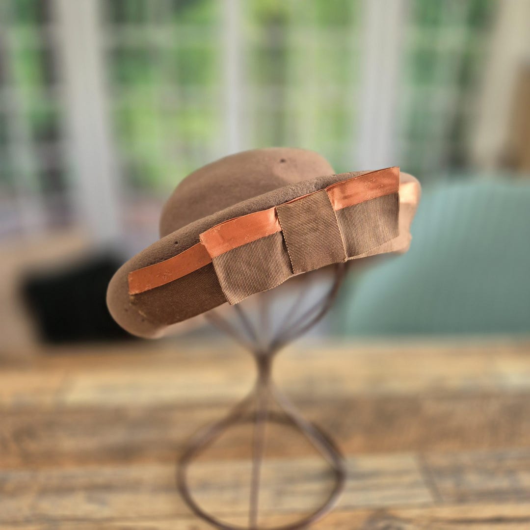 Vintage Brown Bowler Hat With Bow, Neumann Endler 100% Wool Fairfield ...