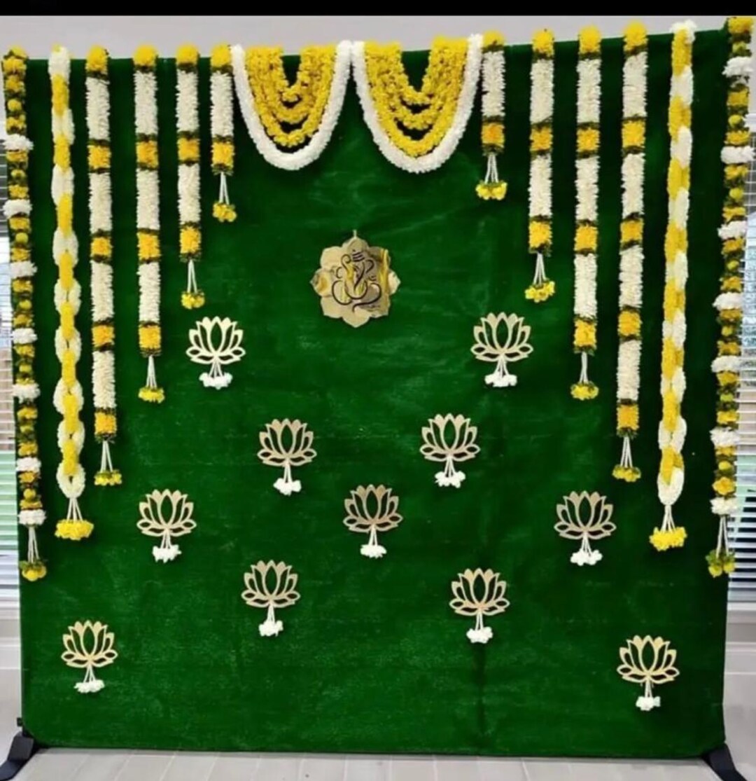 Fabric Garlands Ganpati Backdrop Set / Mdf Decor/green Ganpati Set ...