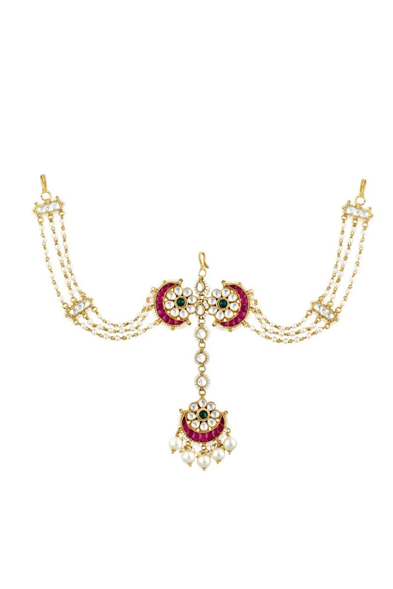 Pink Royal Kundan Sheesh Phool With Freshwater Pearls and Kundan Embellishments/matha Patti for ...