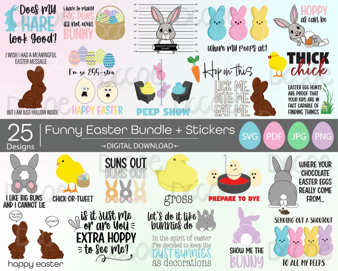 Funny Easter Bundle Svg | Funny Happy Easter Stickers | Bunny Easter ...