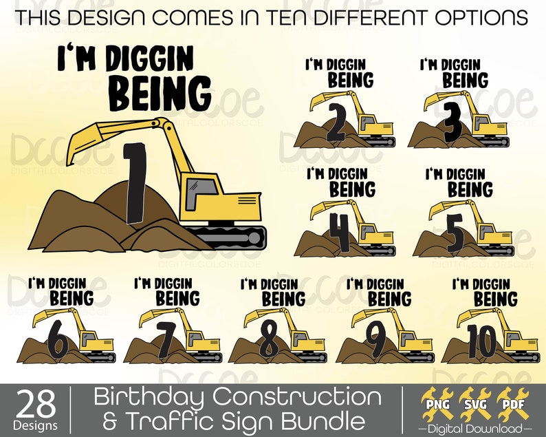 Birthday Construction & Traffic Signs SVG Bundle Kids Dump Truck ...