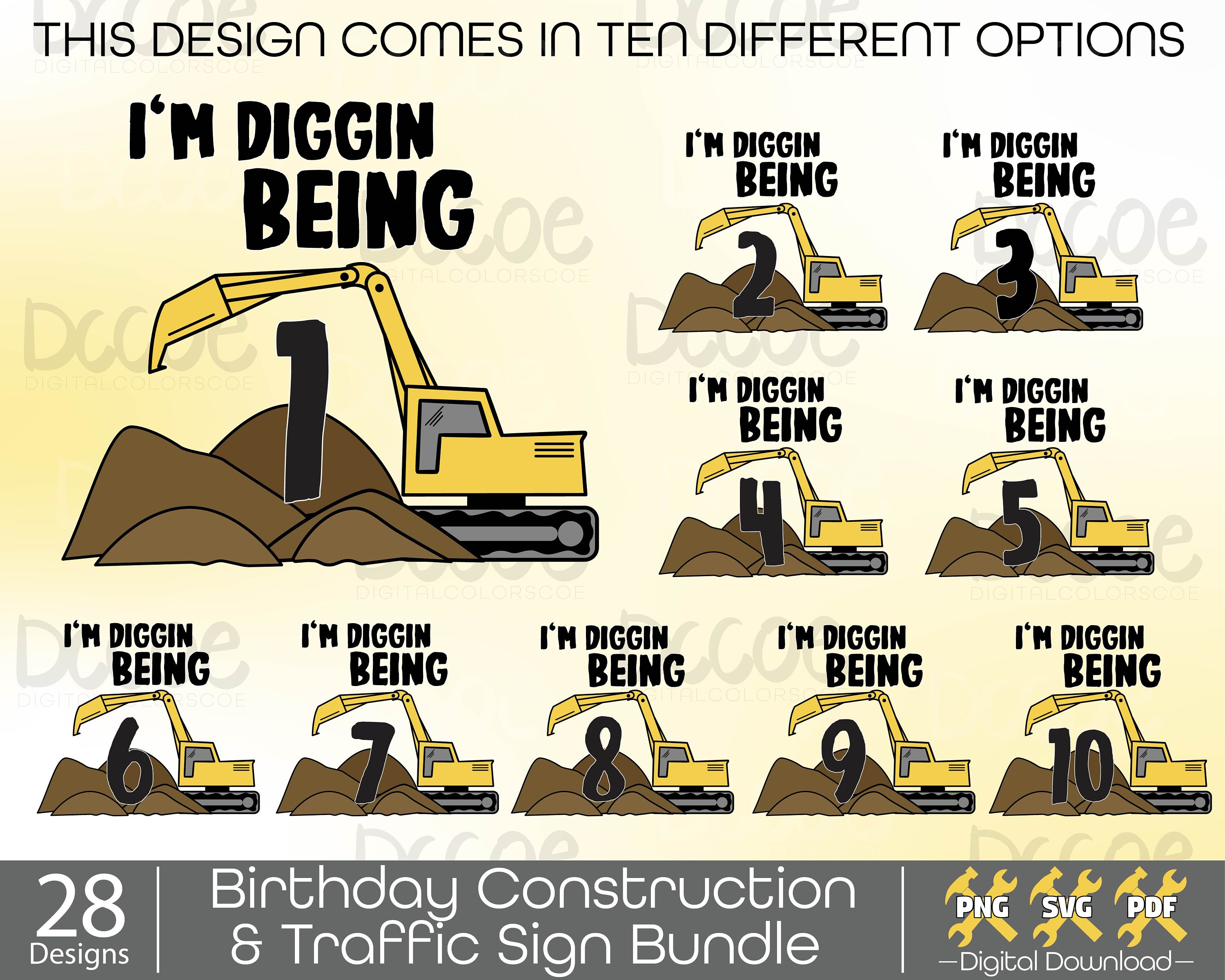 Birthday Construction & Traffic Signs SVG Bundle Kids Dump Truck ...