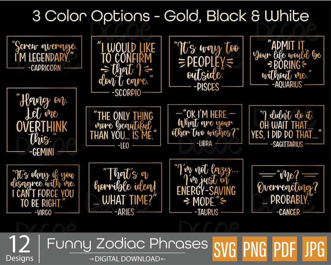 Funny Zodiac Phrases Sayings Svg | Zodiac With Square Frame Outline Png ...