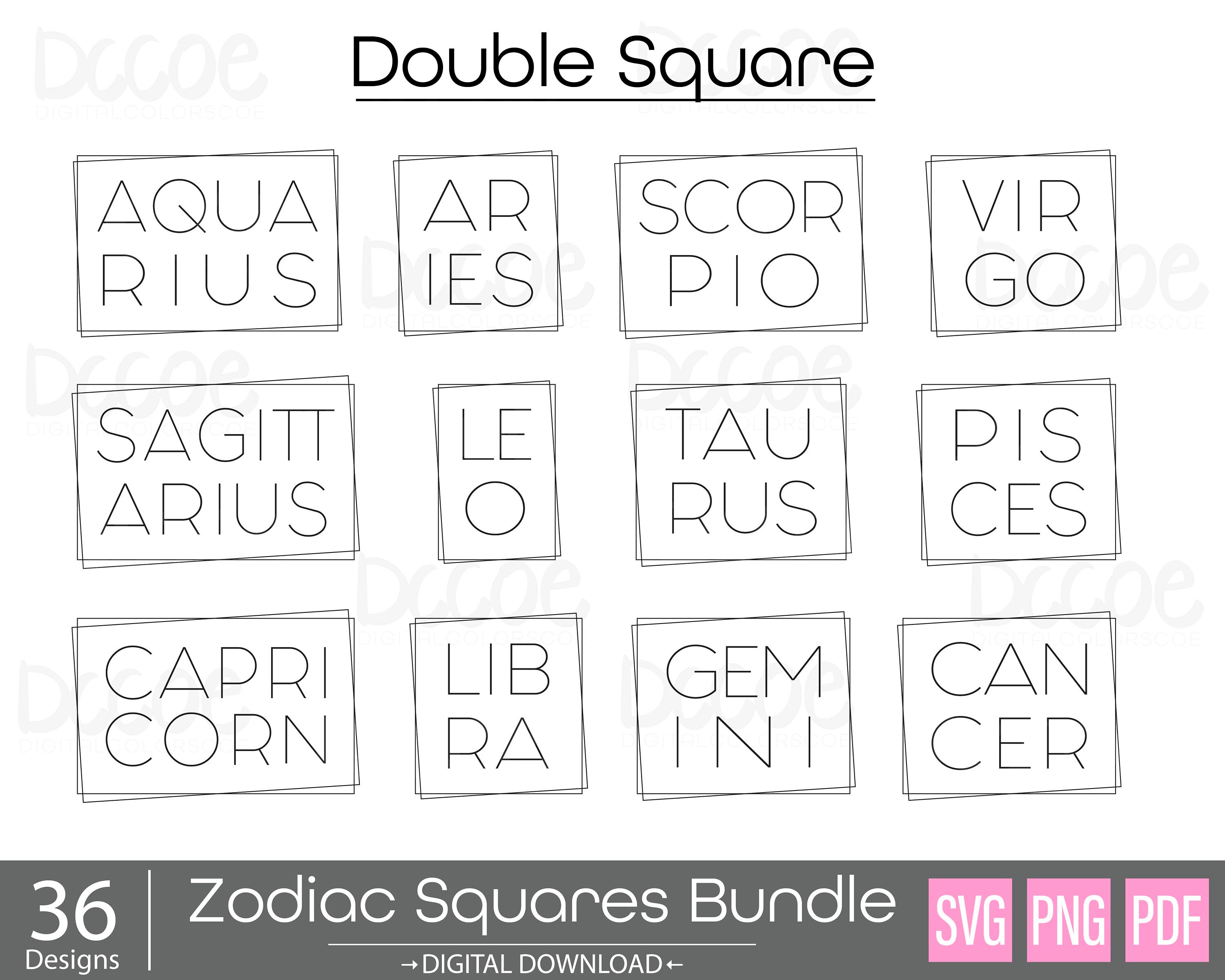 Zodiac Square SVG Bundle | Zodiac Signs With Square Outline Png ...
