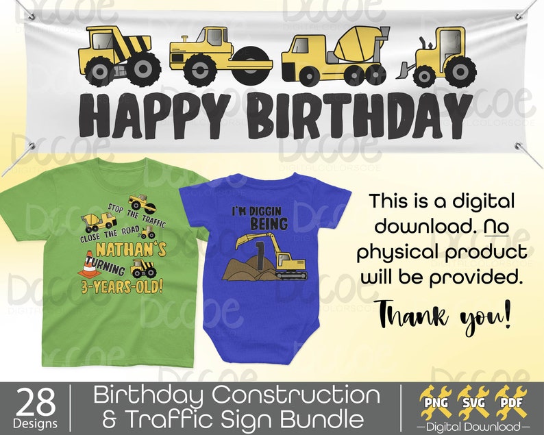Birthday Construction & Traffic Signs SVG Bundle Kids Dump Truck ...
