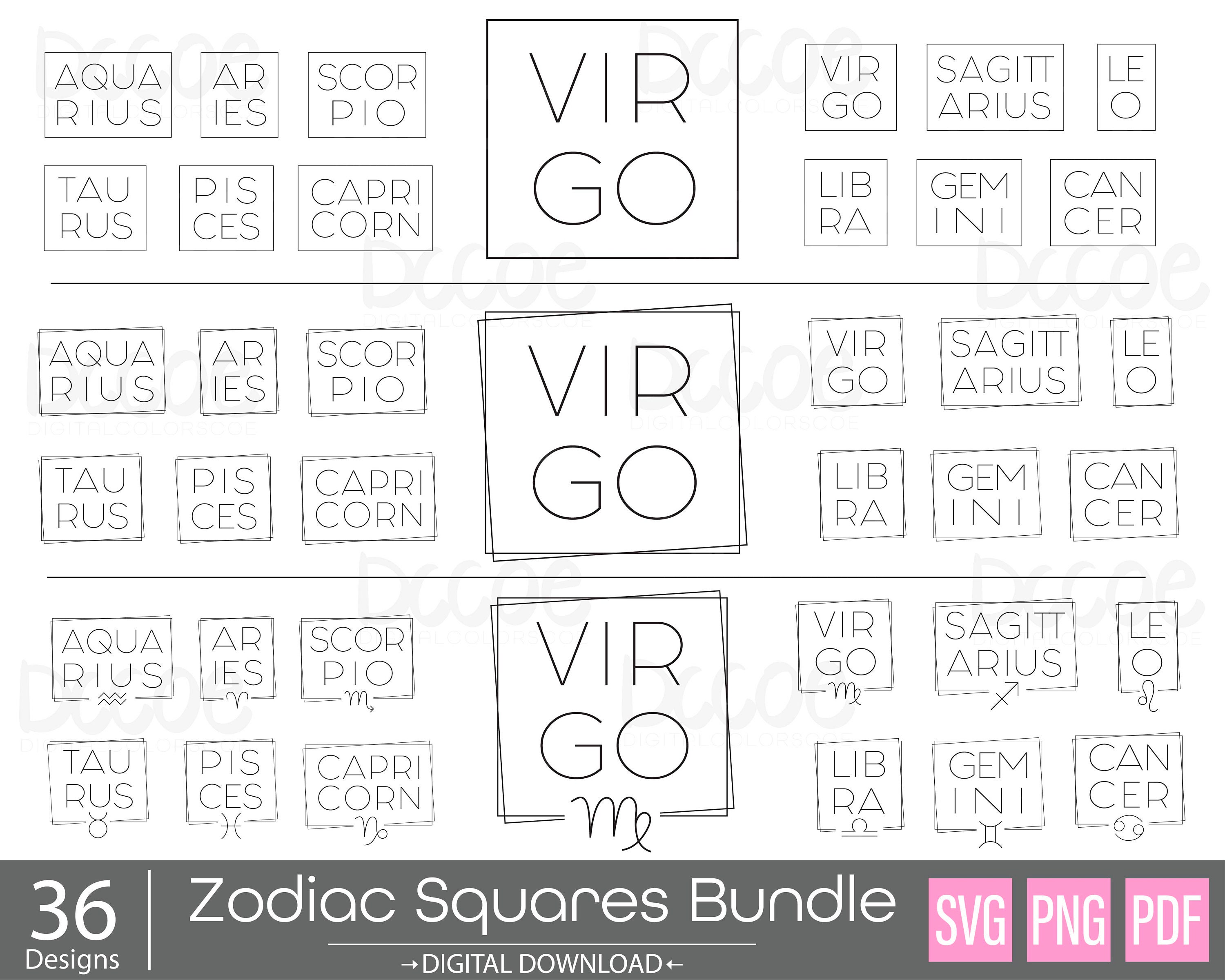 Zodiac Square SVG Bundle | Zodiac Signs With Square Outline Png ...