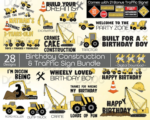 Birthday Construction & Traffic Signs SVG Bundle Kids Dump | Etsy Australia