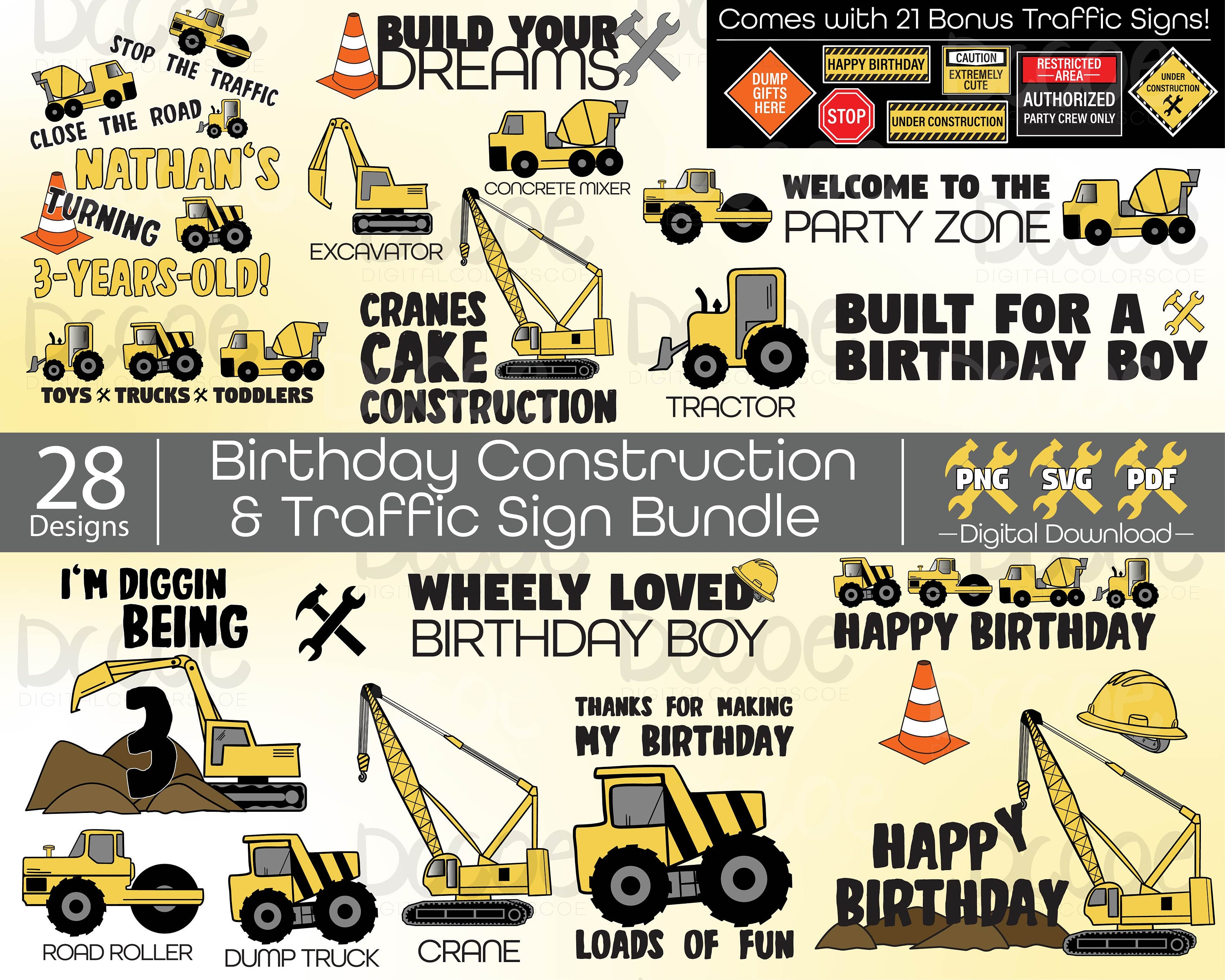Birthday Construction & Traffic Signs SVG Bundle Kids Dump Truck ...
