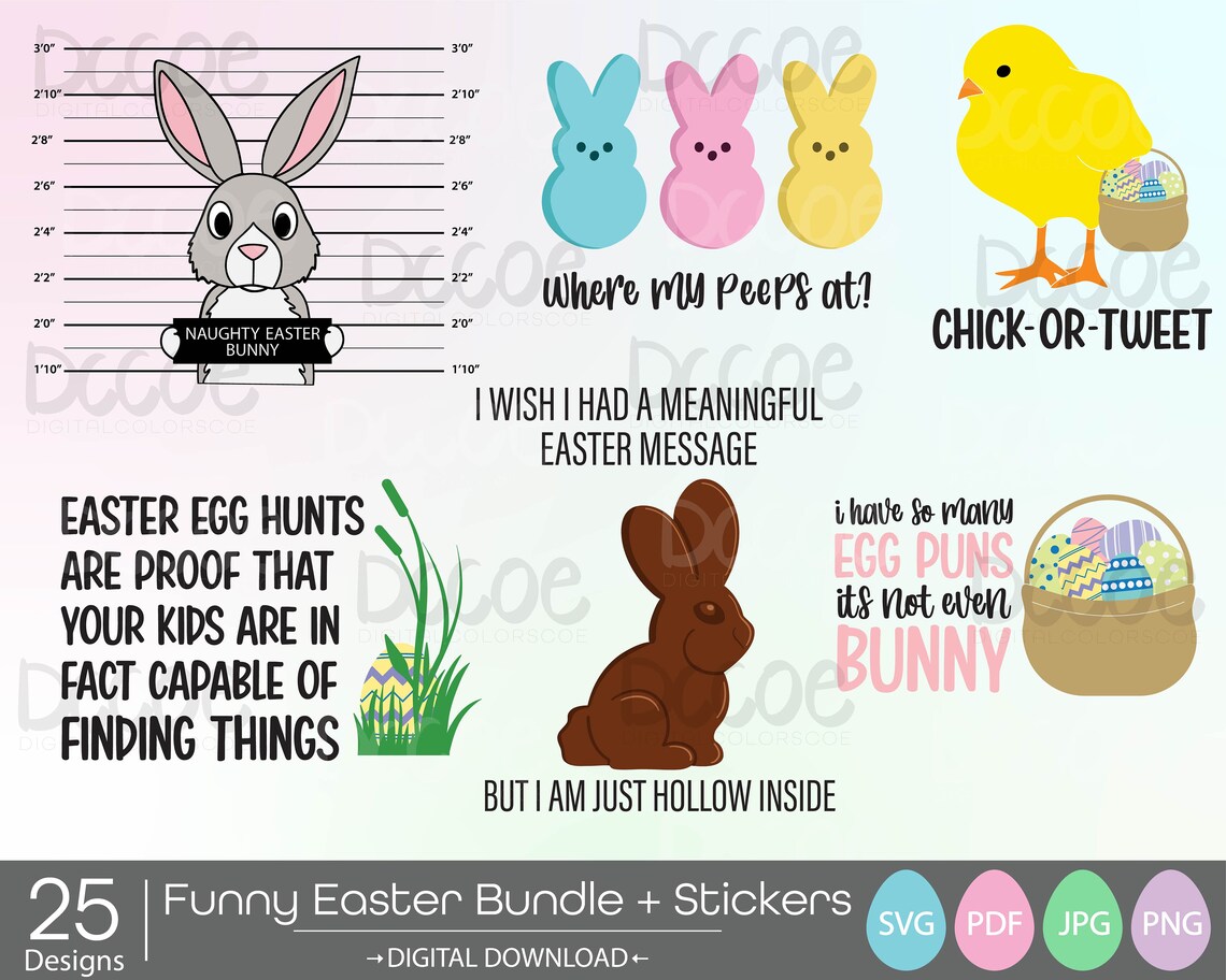 Funny Easter Bundle Svg Funny Happy Easter Stickers Bunny Easter Egg ...