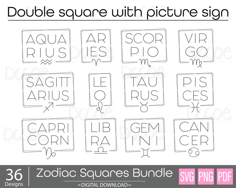 Zodiac Square SVG Bundle | Zodiac Signs With Square Outline Png ...