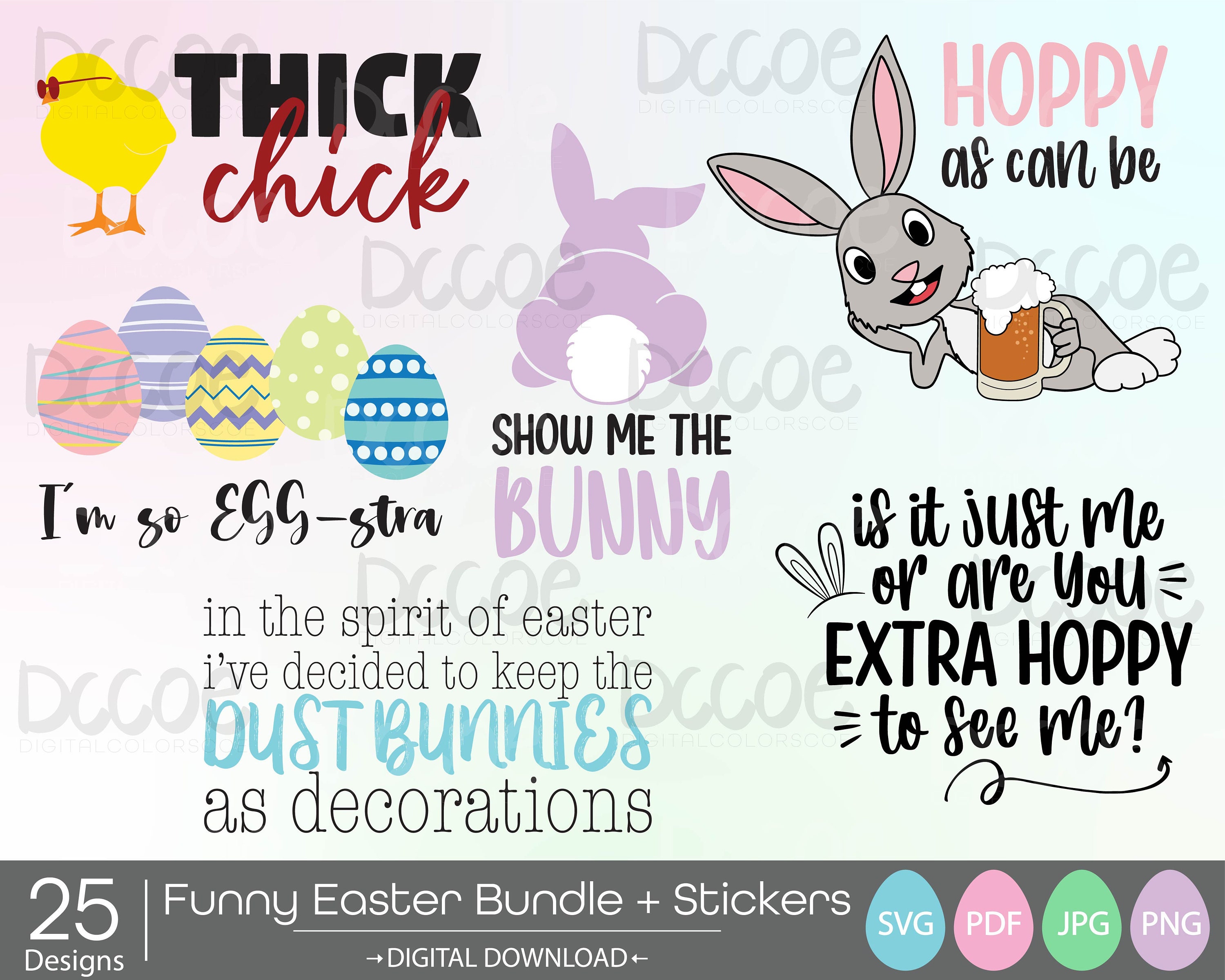 Funny Easter Bundle Svg | Funny Happy Easter Stickers | Bunny Easter ...
