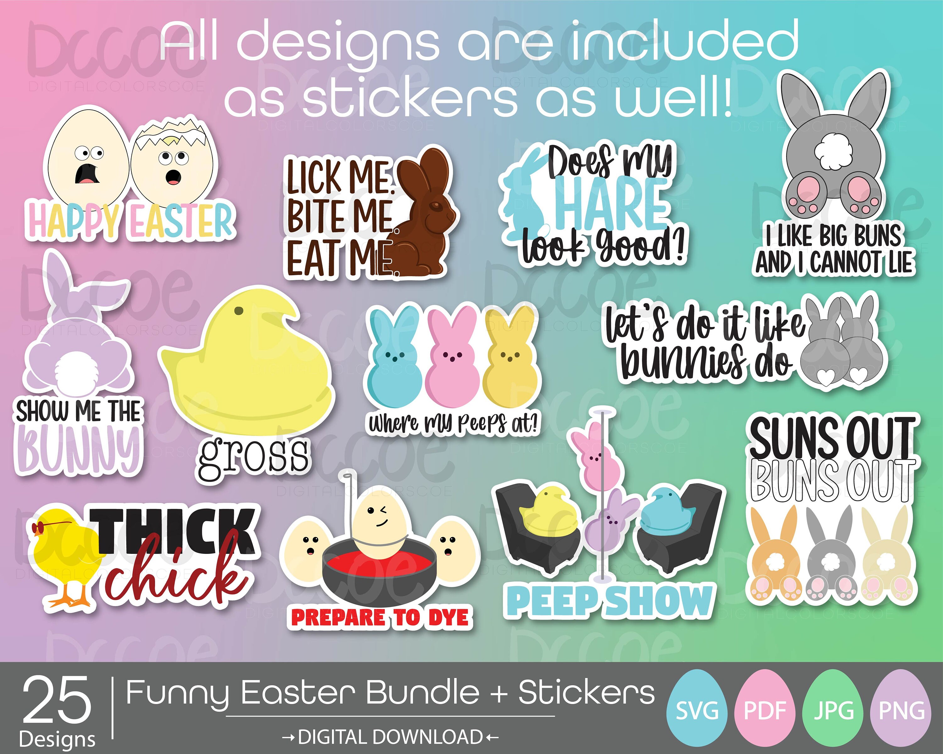 Funny Easter Bundle Svg Funny Happy Easter Stickers Bunny Easter Egg ...
