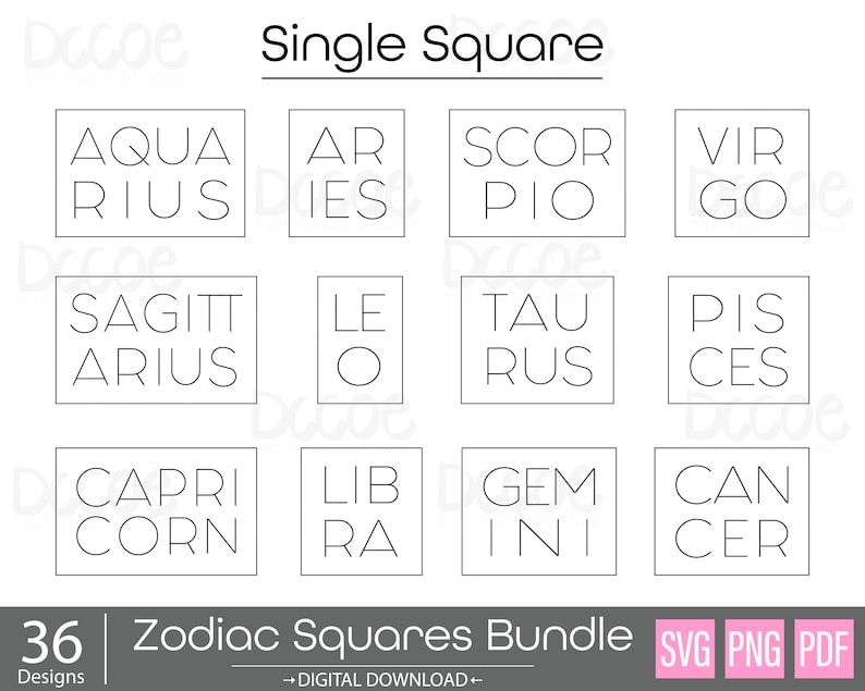 Zodiac Square SVG Bundle | Zodiac Signs With Square Outline Png ...