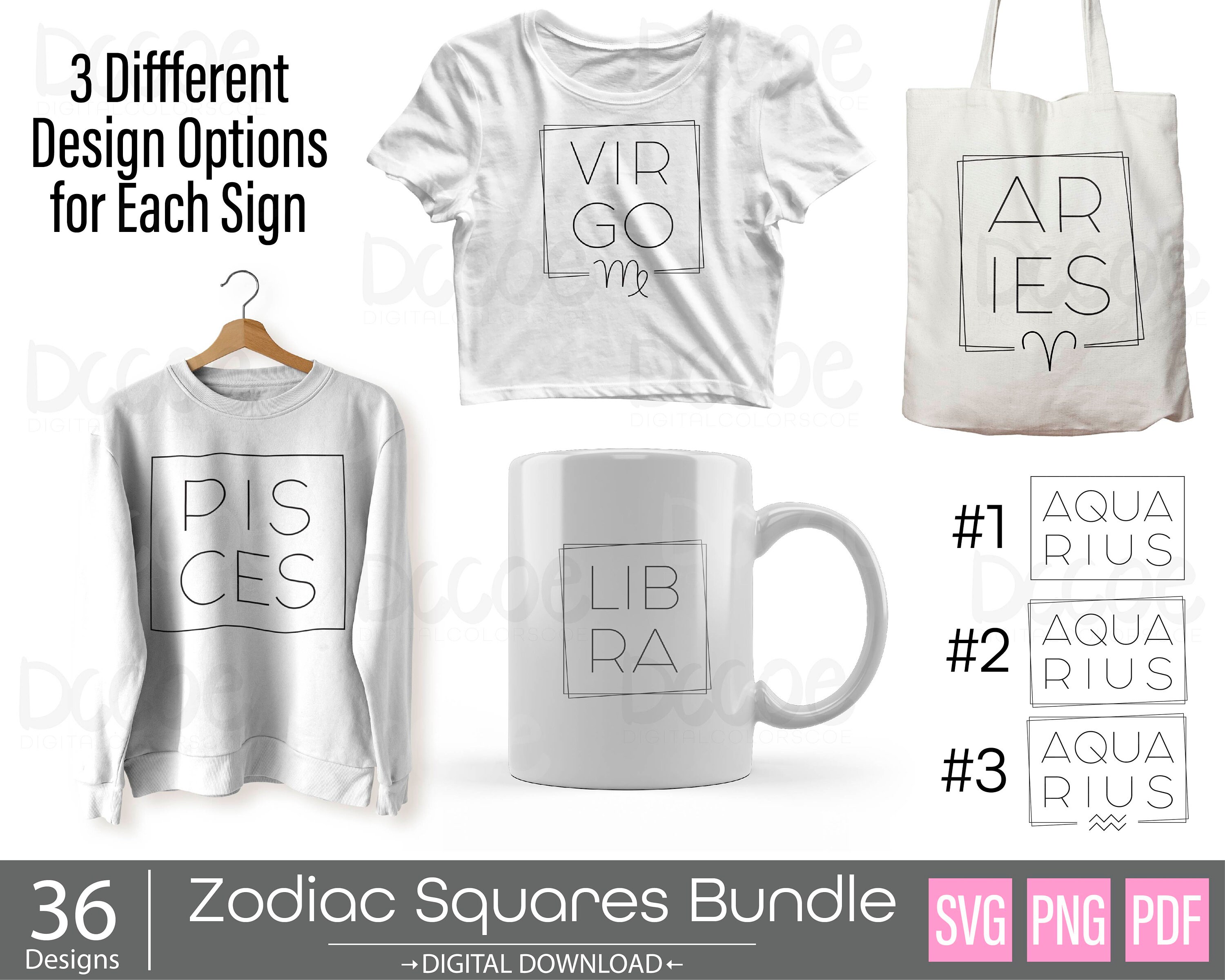 Zodiac Square SVG Bundle | Zodiac Signs With Square Outline Png ...