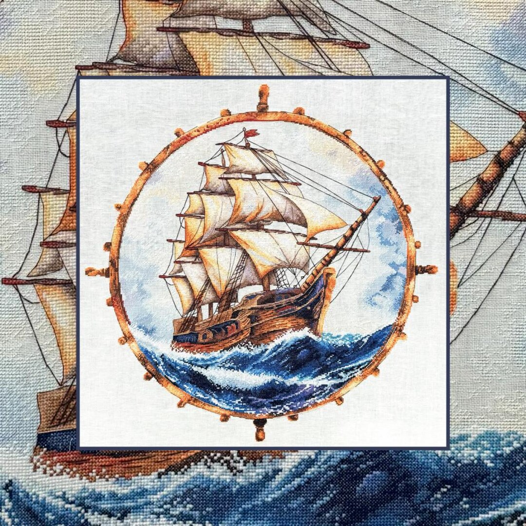 DIY Cross Stitch Kit Sailing Ship Needlepoint Embroidery Set Craft Kit ...