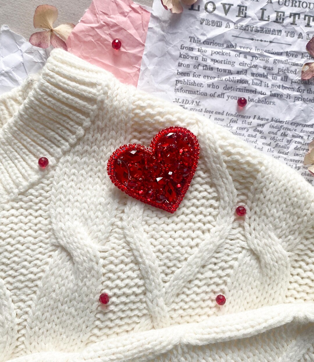 Beaded Brooch Kit - Little Red Heart DIY Embroidery Patch & Jewellery ...
