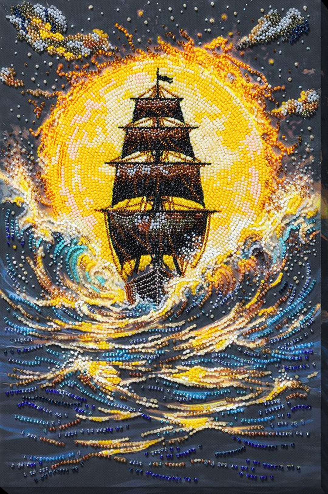 Bead Embroidery Kit on Art Canvas – Ship Under a Blazing Sun DIY Beaded ...