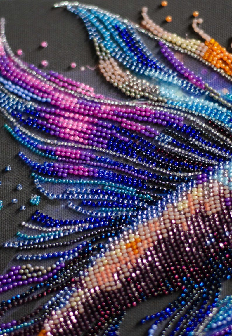Bead Embroidery Kit on Art Canvas – Waves of Color Fish DIY Beaded Wall ...
