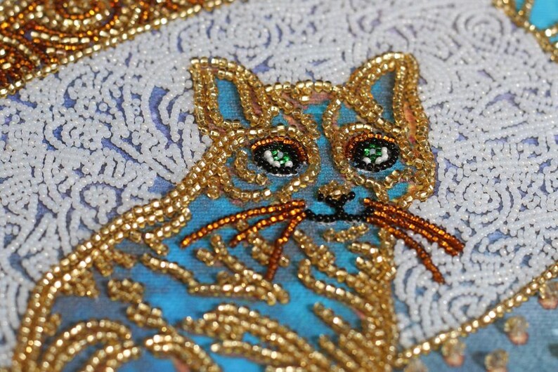 Bead Embroidery Kit on Art Canvas – Moon Walk Cat DIY Beaded Wall Art ...