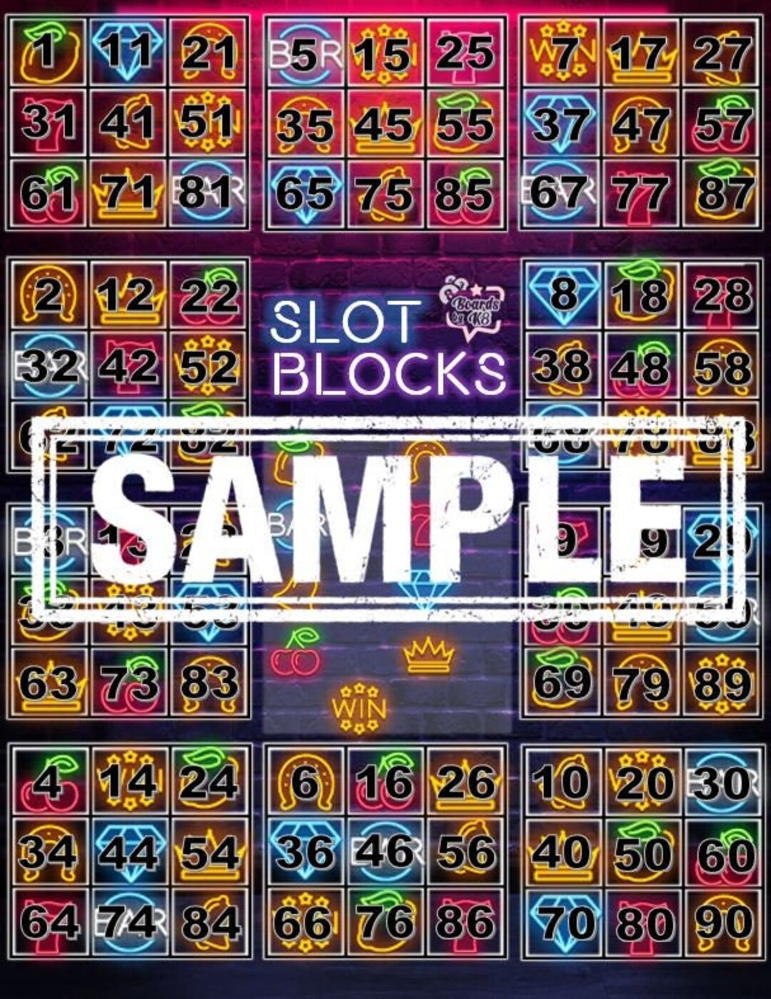 Slots Blocks Bingo Board - Etsy