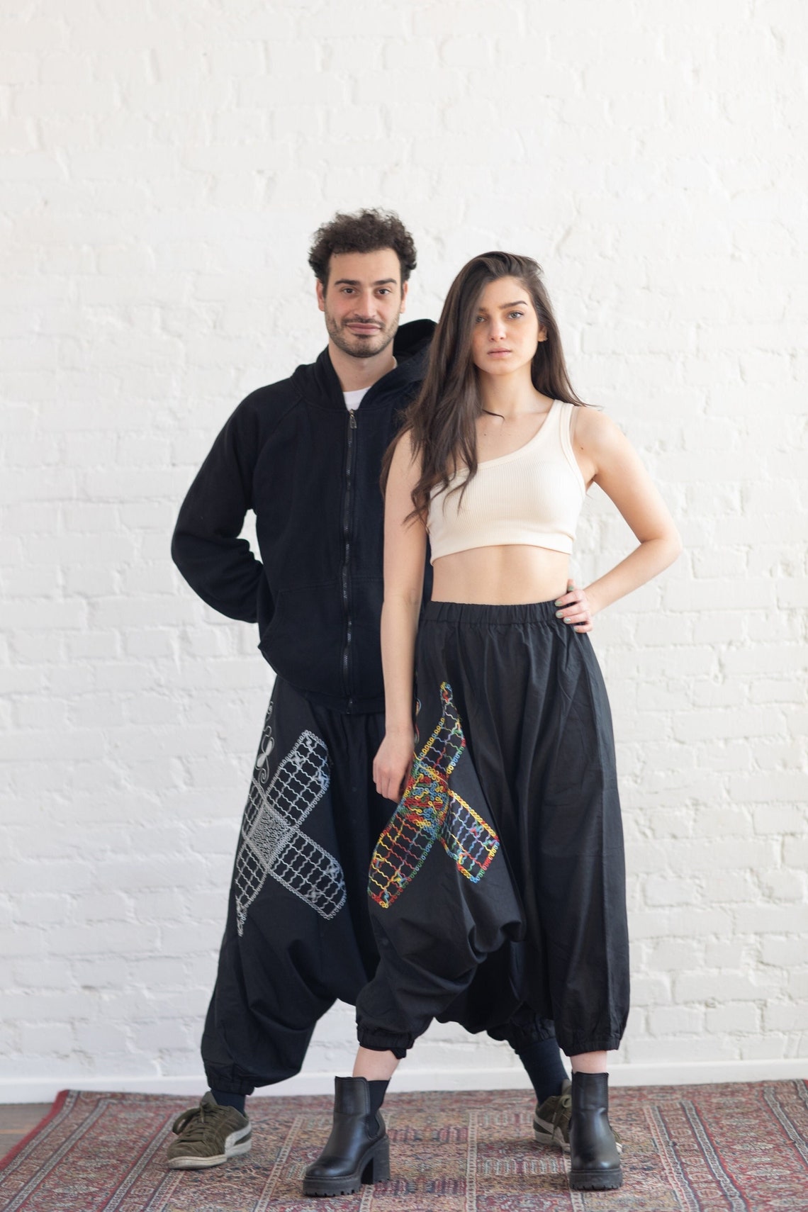 100% Cotton Unisex Embroidered Harem Pants + Board Game - Barjees - - Etsy