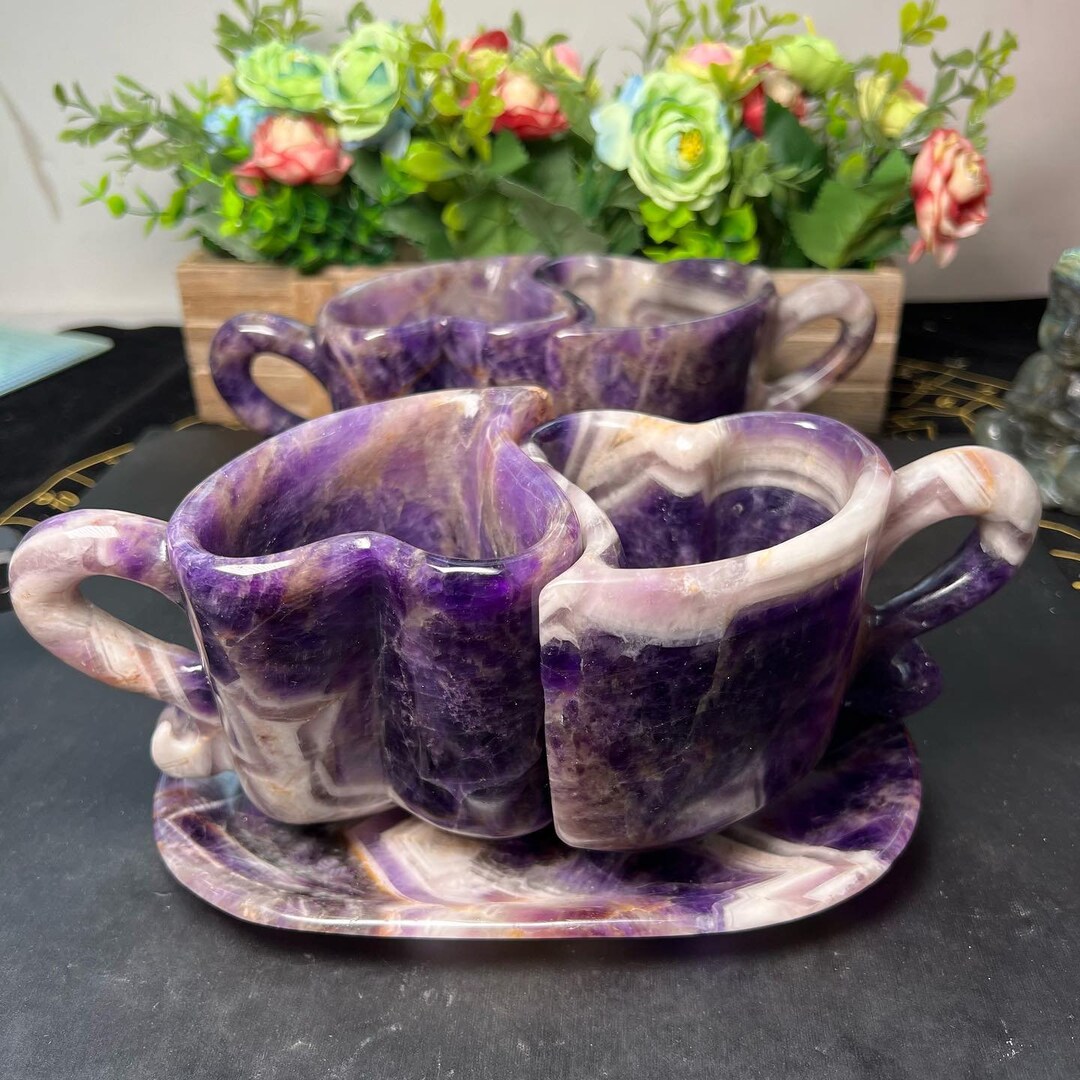 Beautiful Dream Amethyst Heart Shaped Tea Cup Set, Jewelrylous Amethyst ...
