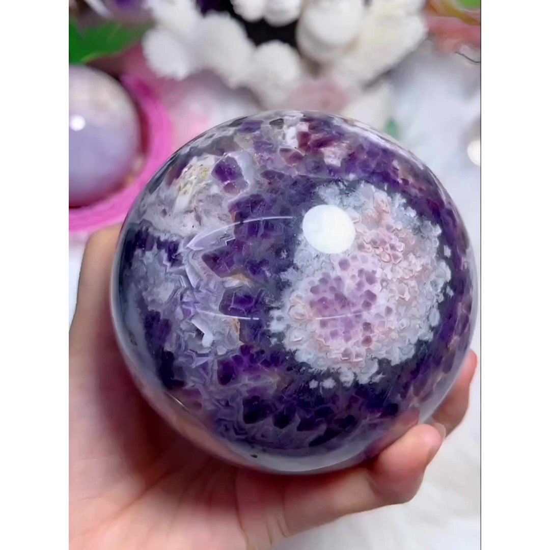 3.54 Exotic Druzy Chevron Amethyst Sphere With Orbs, Jewelrylous ...