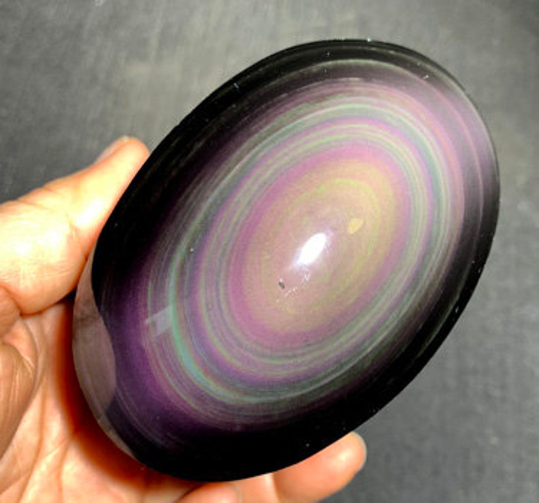 Large Sparkle Rainbow Eye Obsidian Palm Stone, Jewelrylous Rainbow ...