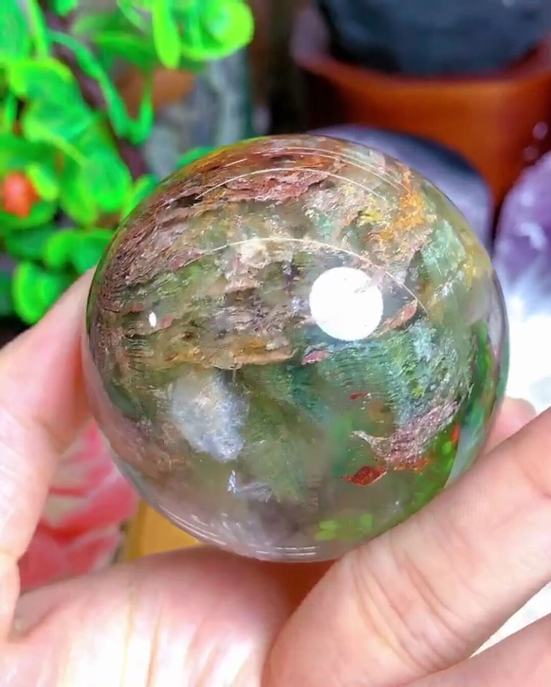 53mm Rare Garden Quartz Sphere With Rainbow Inclusions, Jewelrylous ...