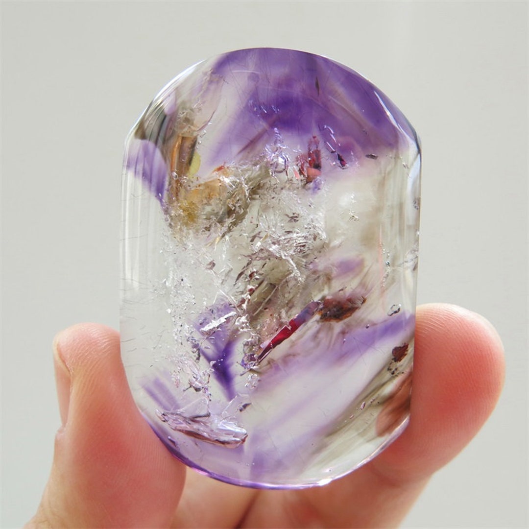 Gem Quality Rainbow Enhydro Amethyst Palm Stone With Moving Bubble ...