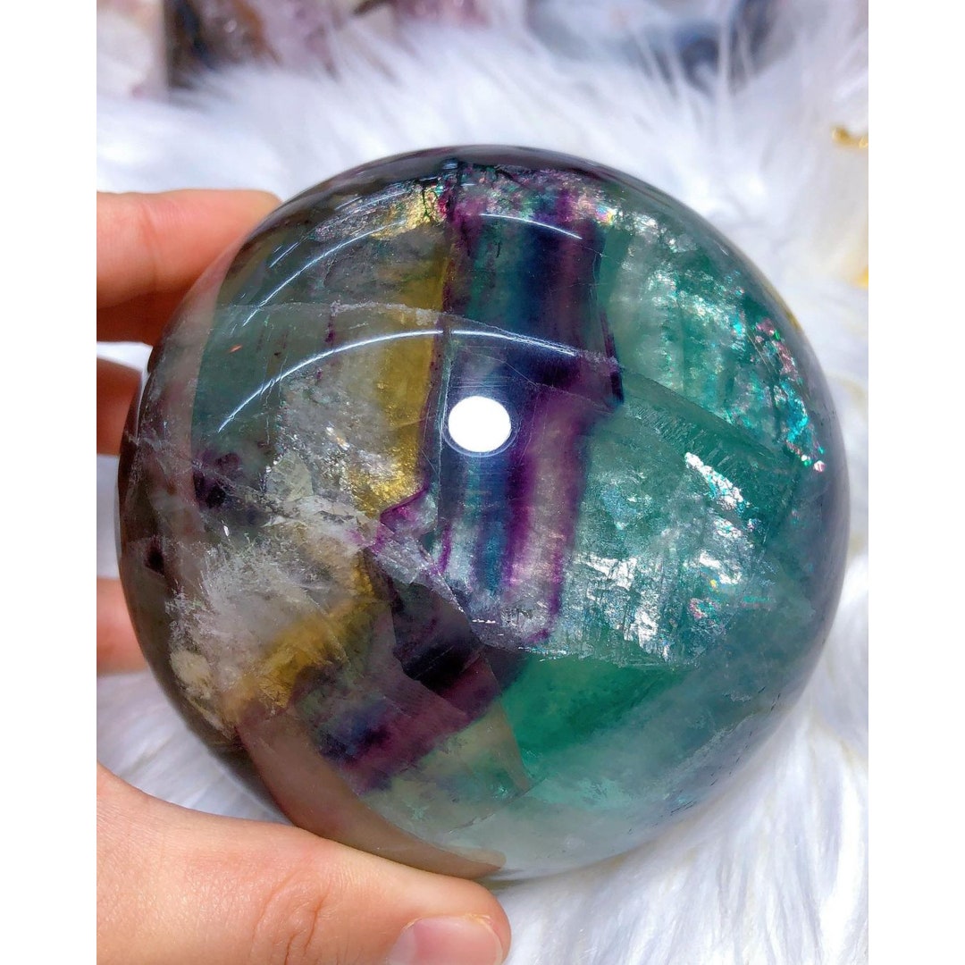 6.35lb Pretty Blue Yttrium Fluorite Mica Sphere With Rainbow Inclusion ...