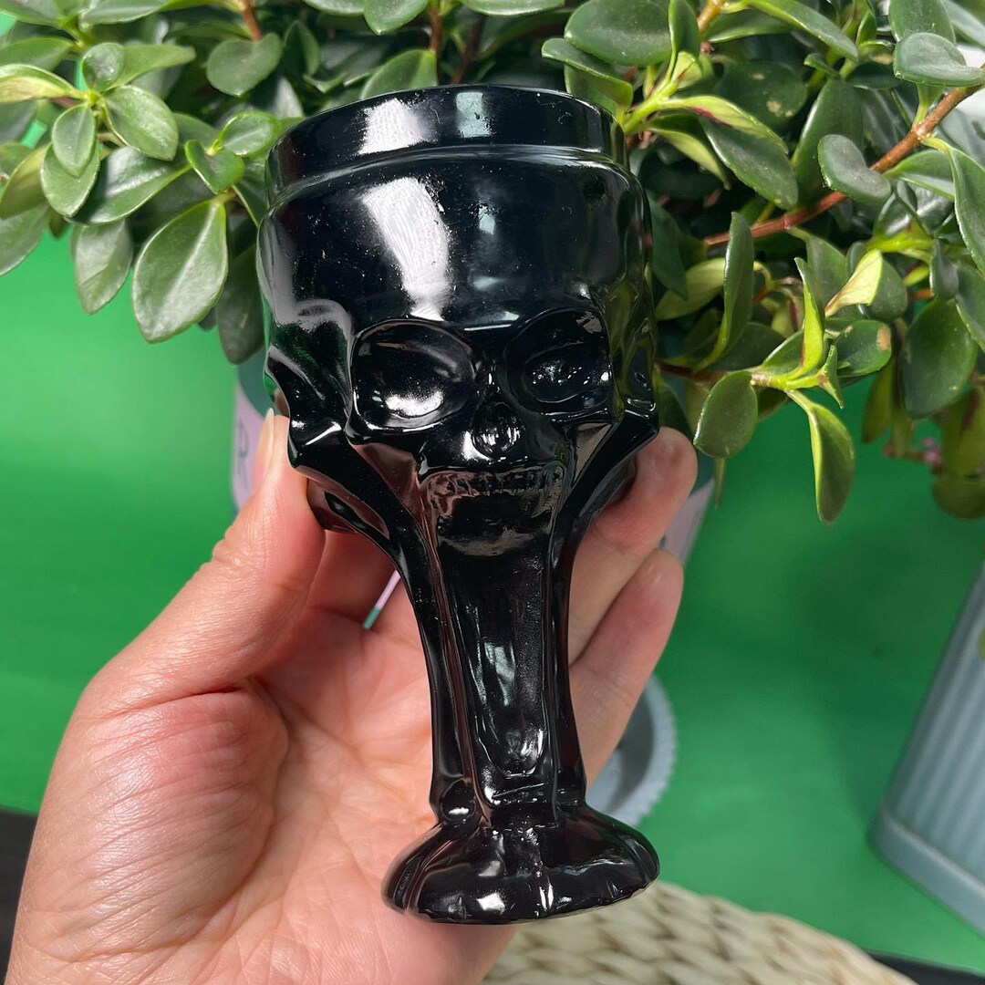 Black Obsidian Screaming Skull Wine Glass, Jewelrylous Obsidian Black ...