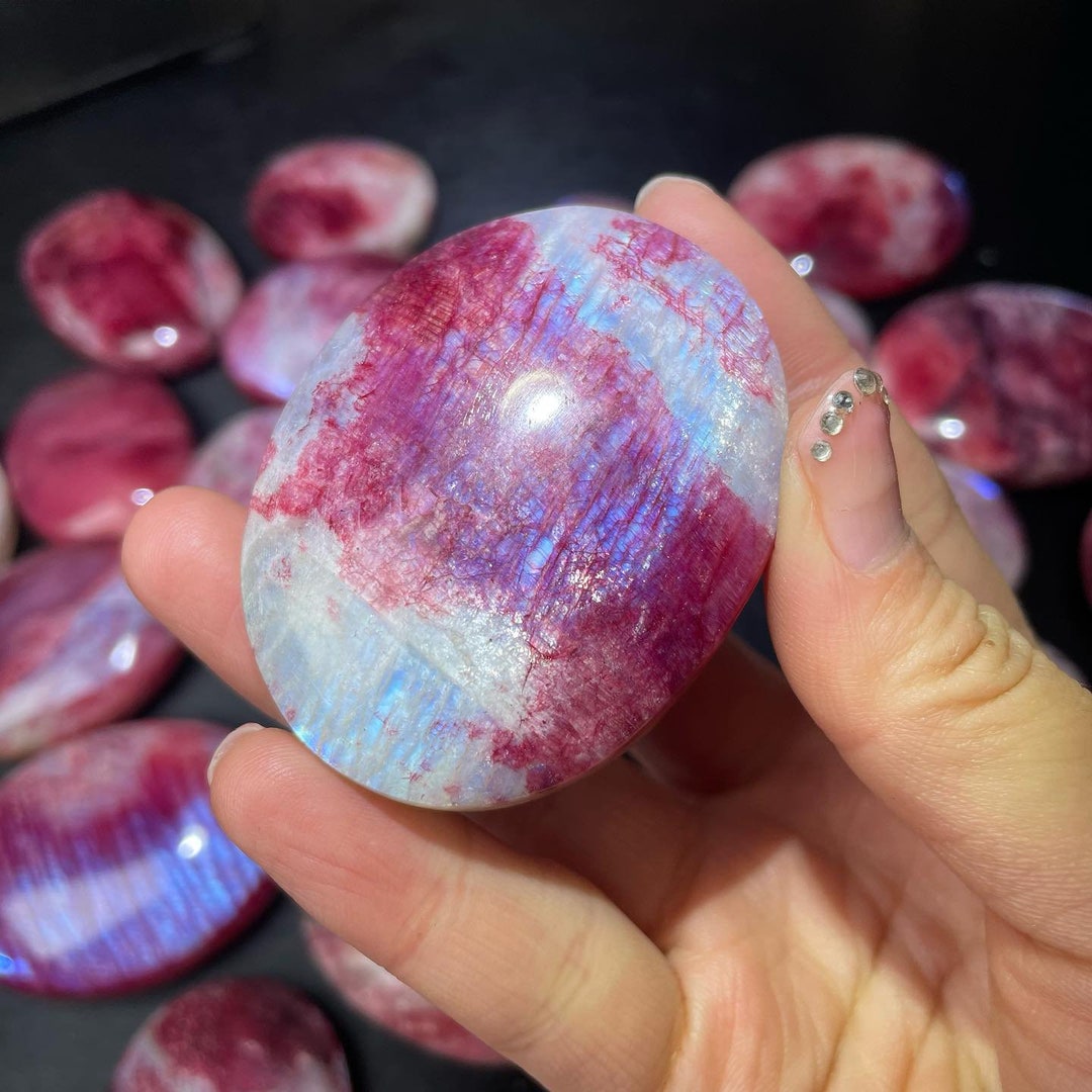 Gorgeous Dyed Red Moonstone Palm Stone, Jewelrylous Red Rainbow ...