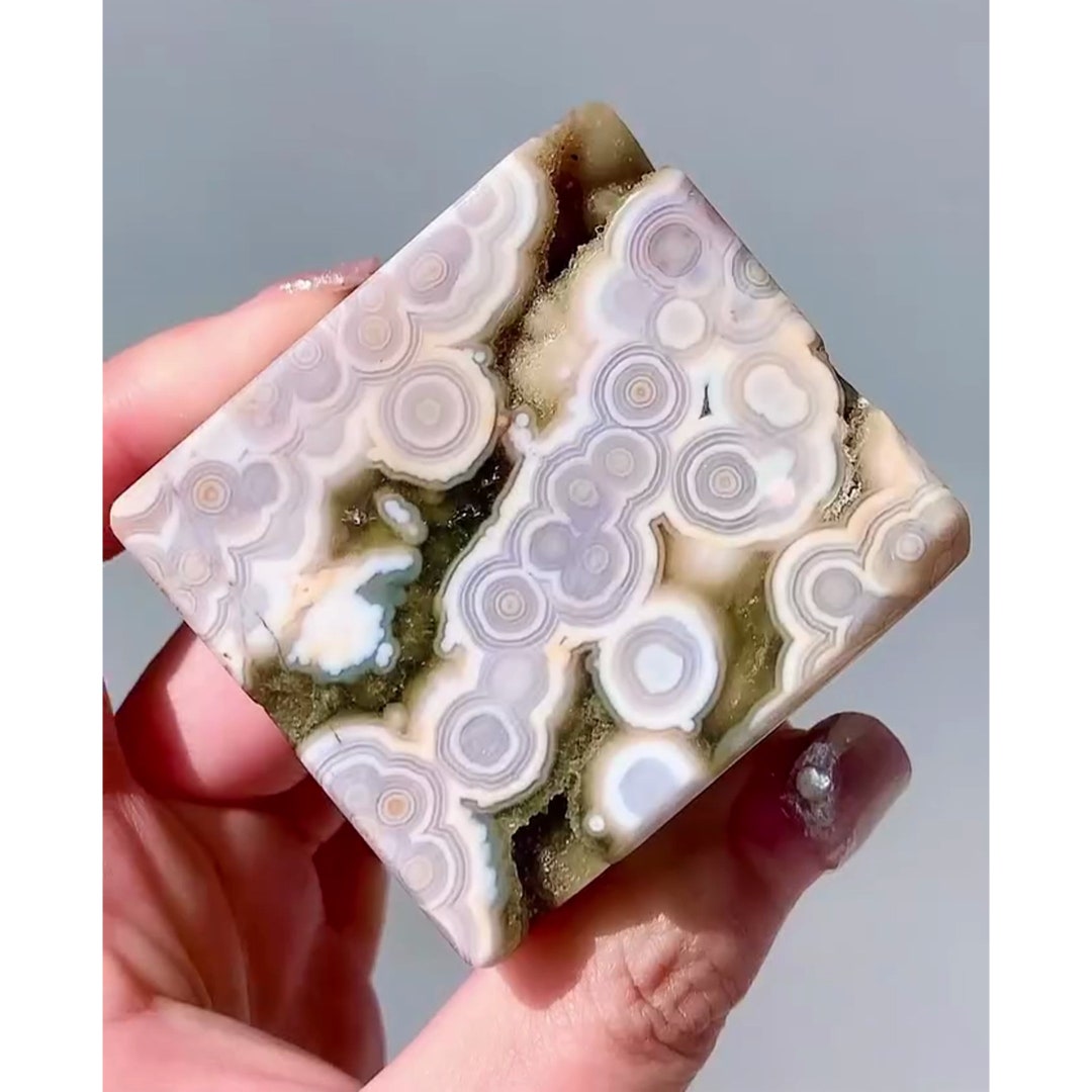 Pastel Baby Pink 8th Vein Ocean Jasper Cube With Green Druzy Quartz ...