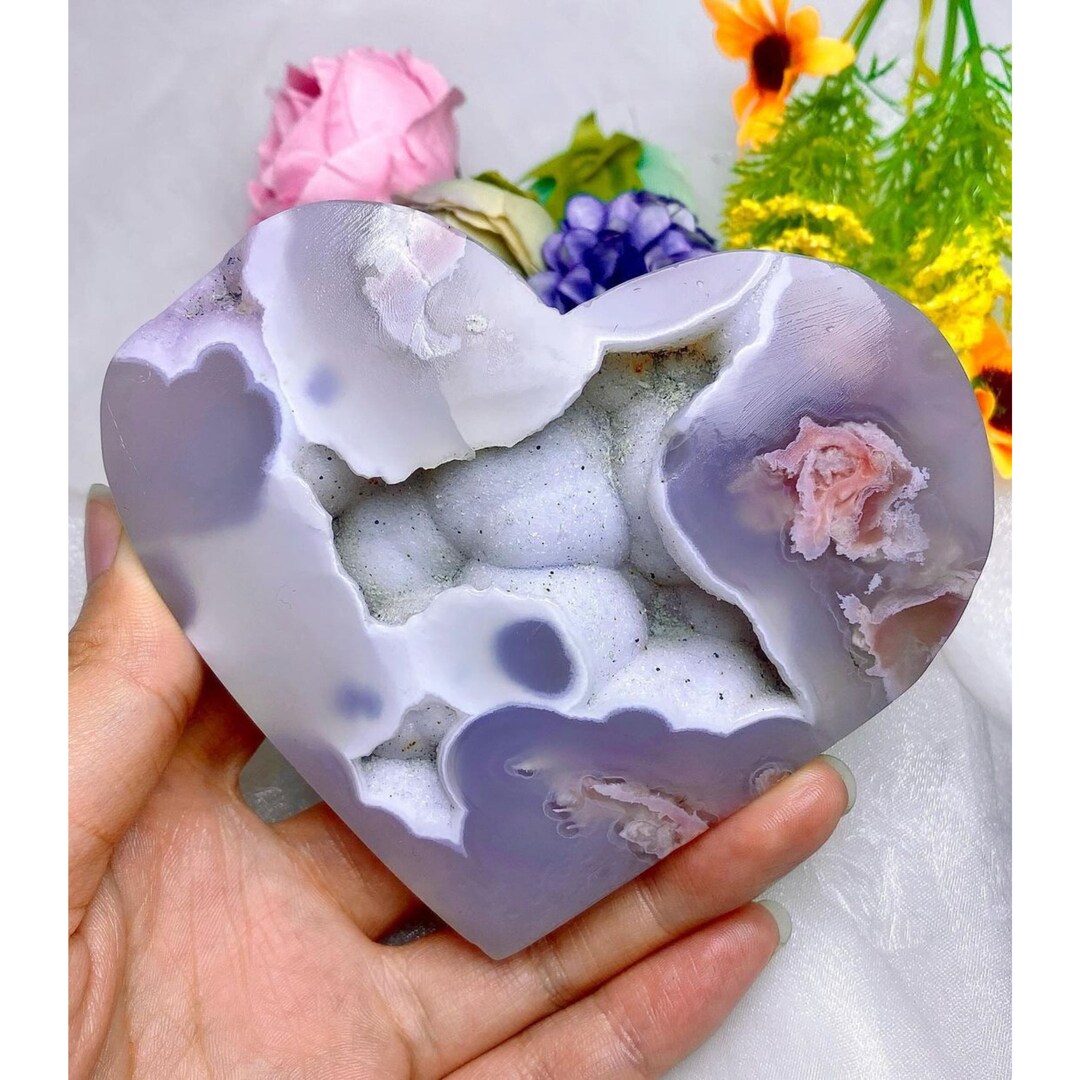 Stunning Rare Large Sugar Druzy Blue Flower Agate Heart Carving ...