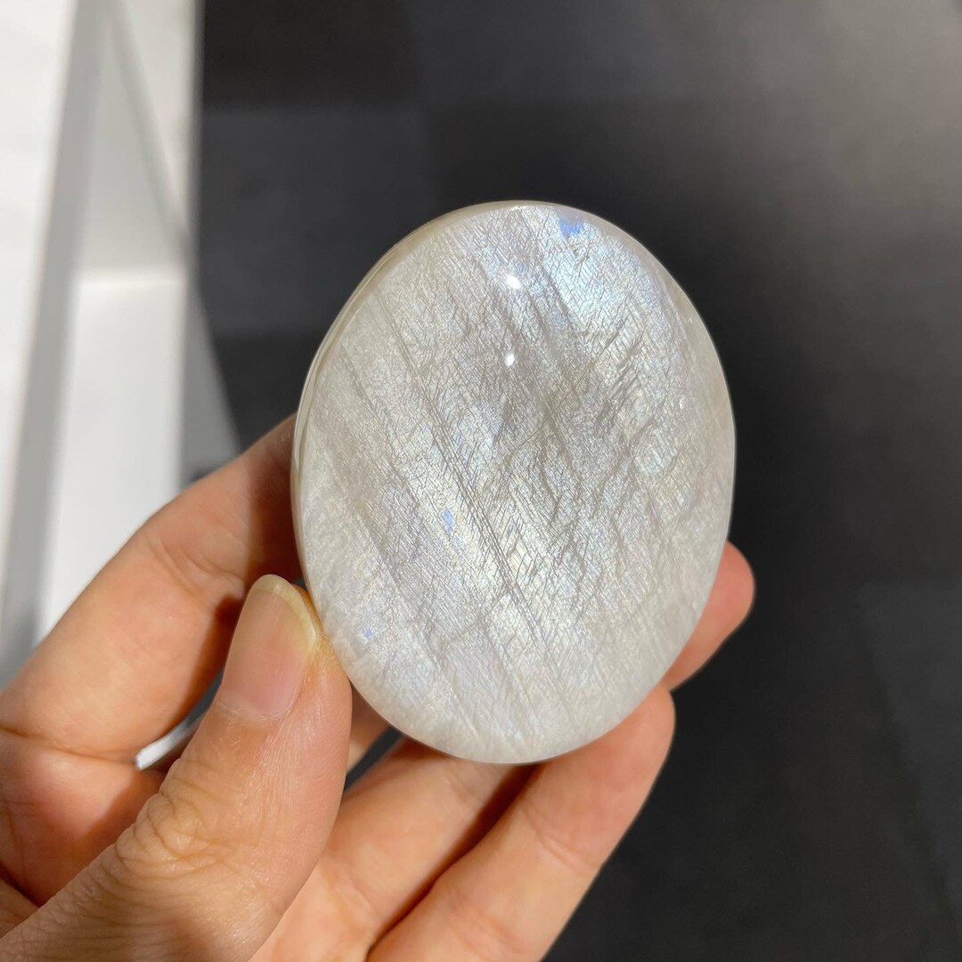 Full Flash Star Moonstone Palm Stone, Jewelrylous Milky Moonstone Oval ...
