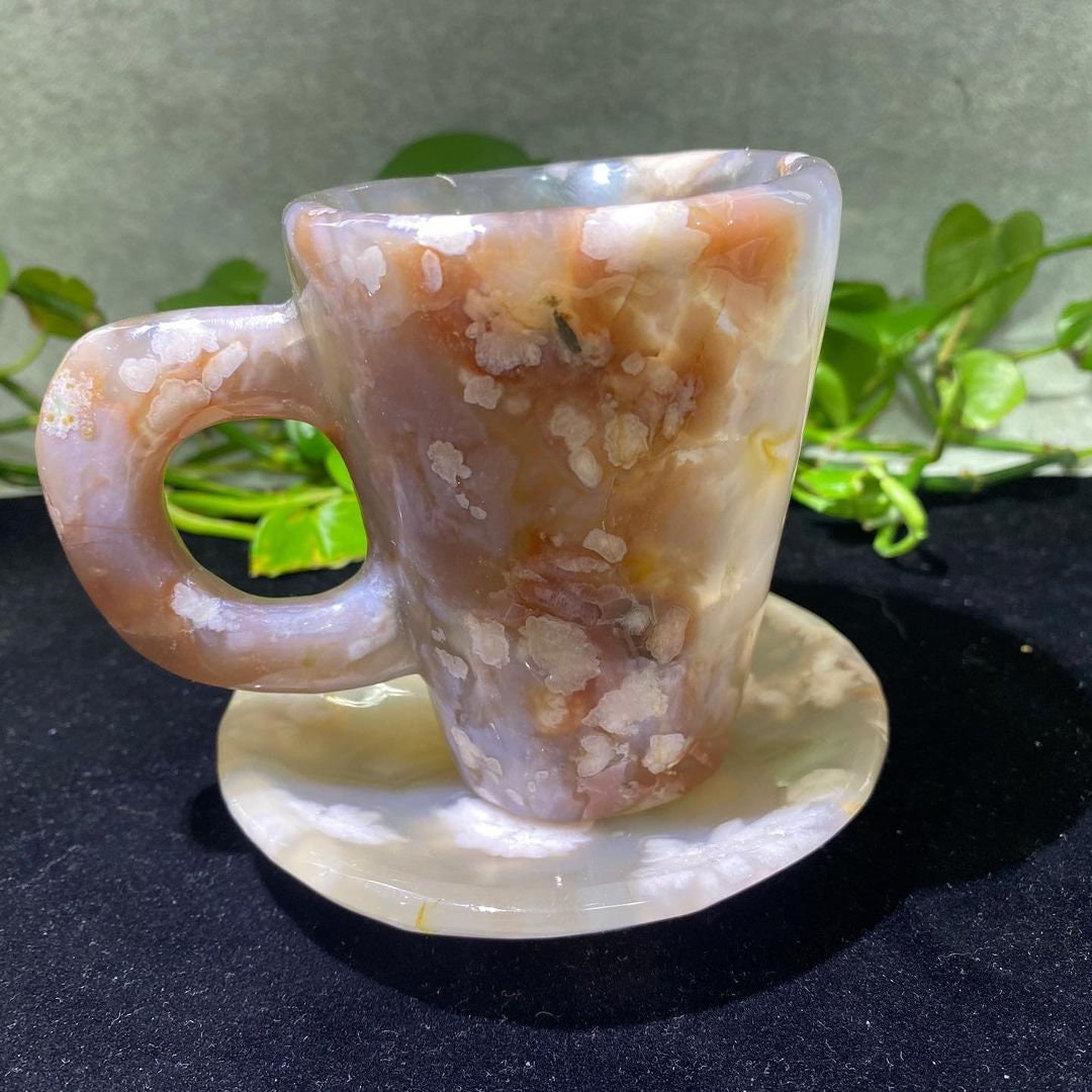 Blossom Agate Crystal Coffee Cup With Saucer, Jewelrylous Chinese ...