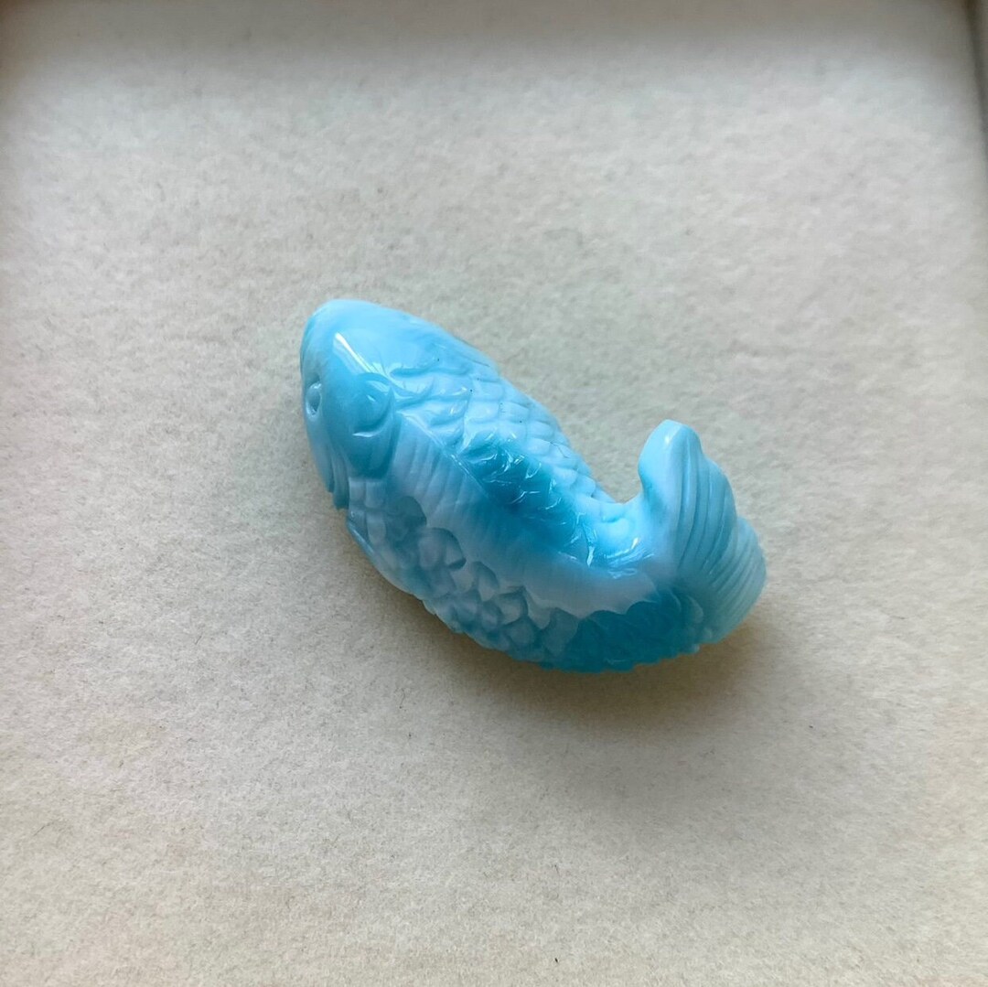 Mini Rare Volcanic Blue Larimar Koi Fish Carving, Jewelrylous Blue ...