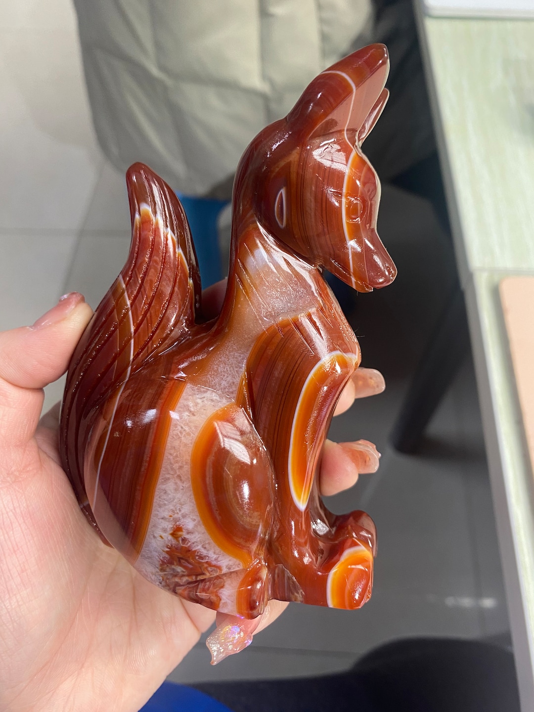 Rare 5 Red Carnelian Stone Fox Carving, Jewelrylous Banded Carnelian ...