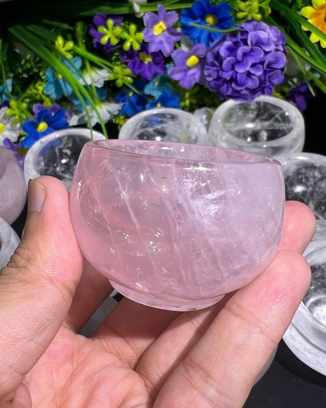Small Rose Quartz Tea Cup, Jewelrylous Pink Quartz Miniature Teacup ...