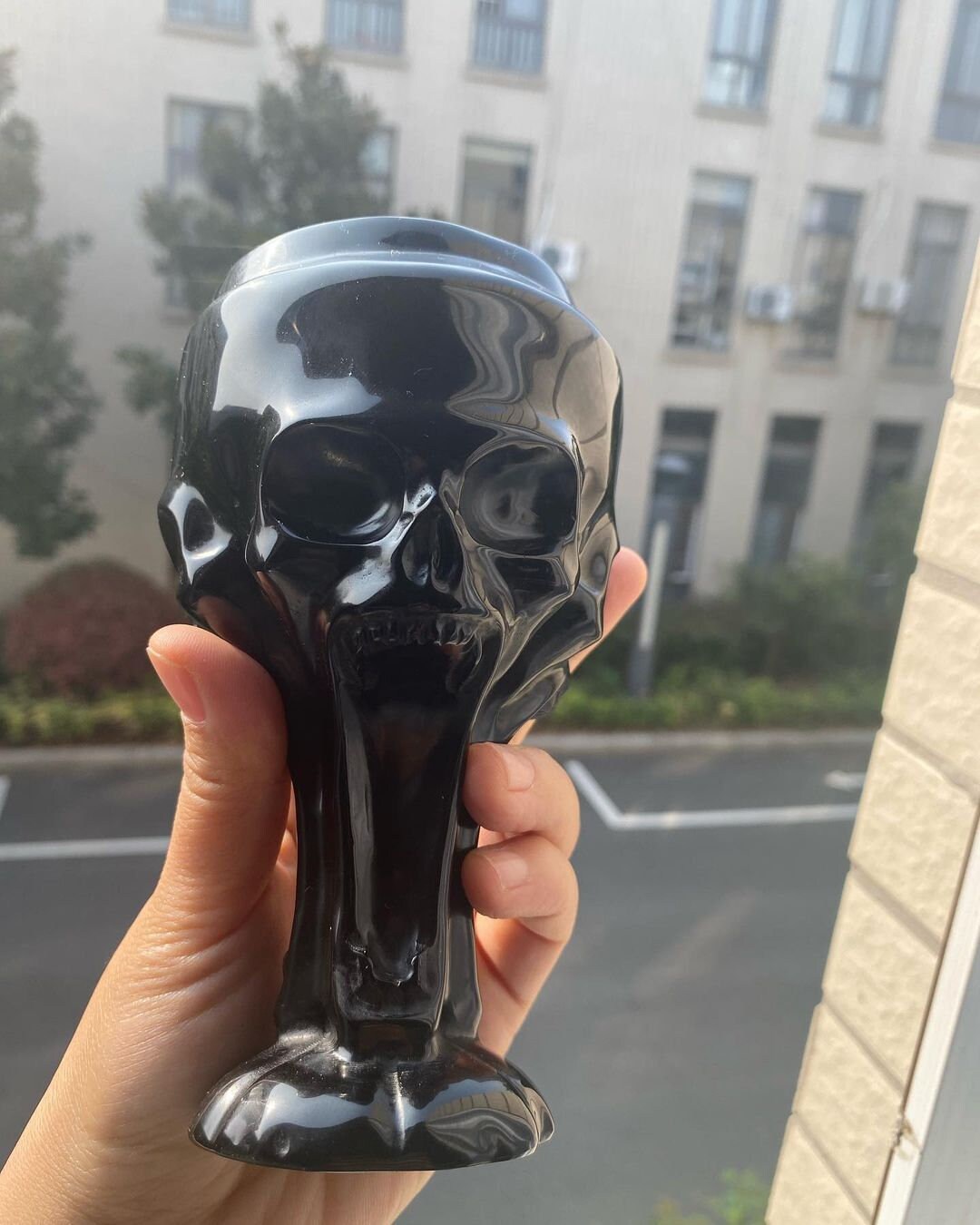 Black Obsidian Screaming Skull Wine Glass, Jewelrylous Obsidian Black ...