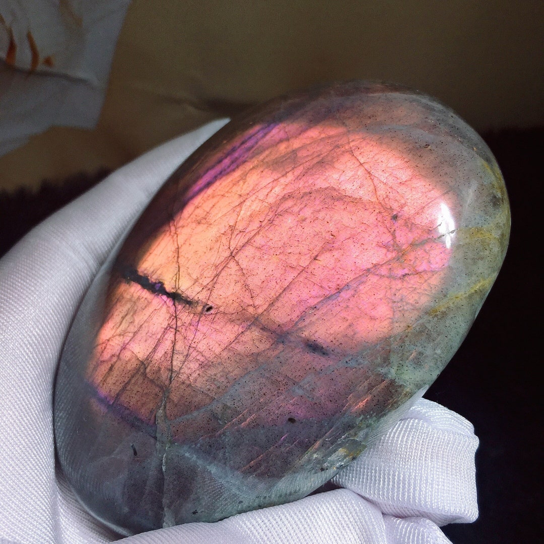 Mystery Flashy Pink Labradorite Palm Stone Jewelrylous Big - Etsy