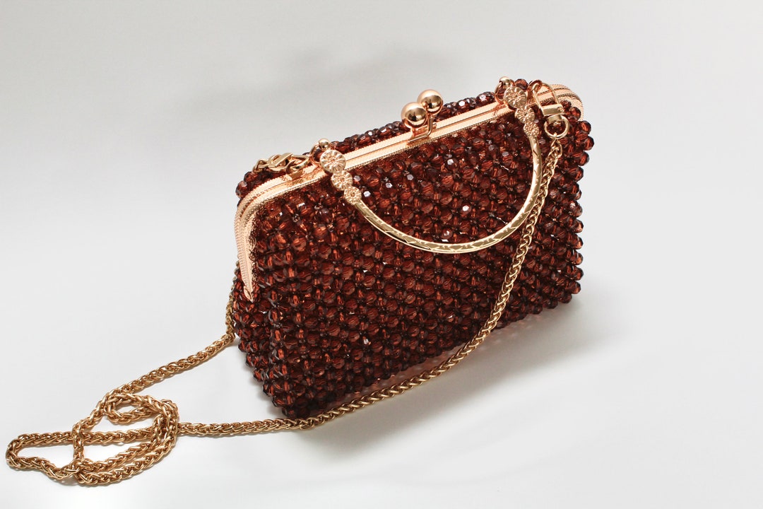 Beaded Brown Purse | Beadwork Purse | Evening Purse With Crossbody ...