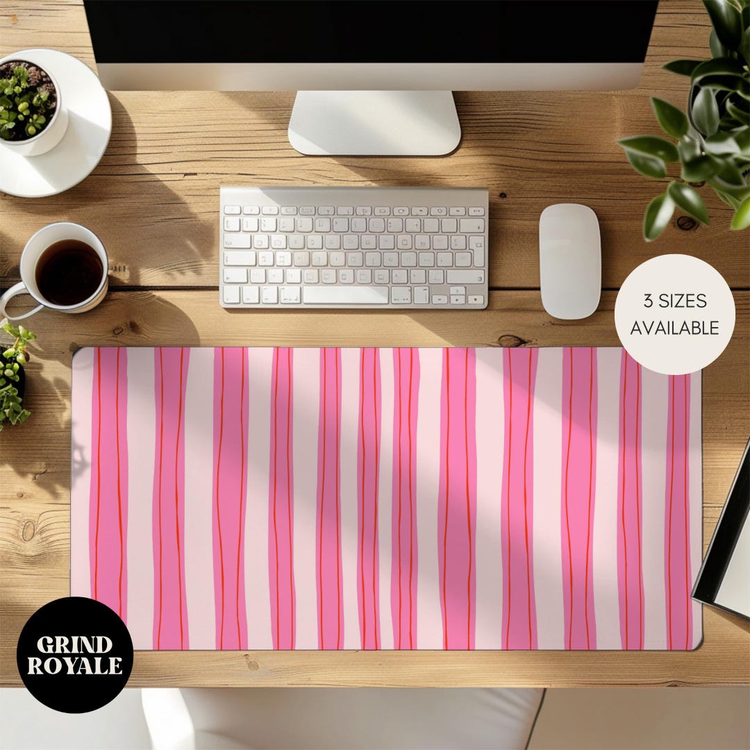 Pink Striped Desk Pad , Computer Retro Style Large Mouse Pad ,aesthetic ...