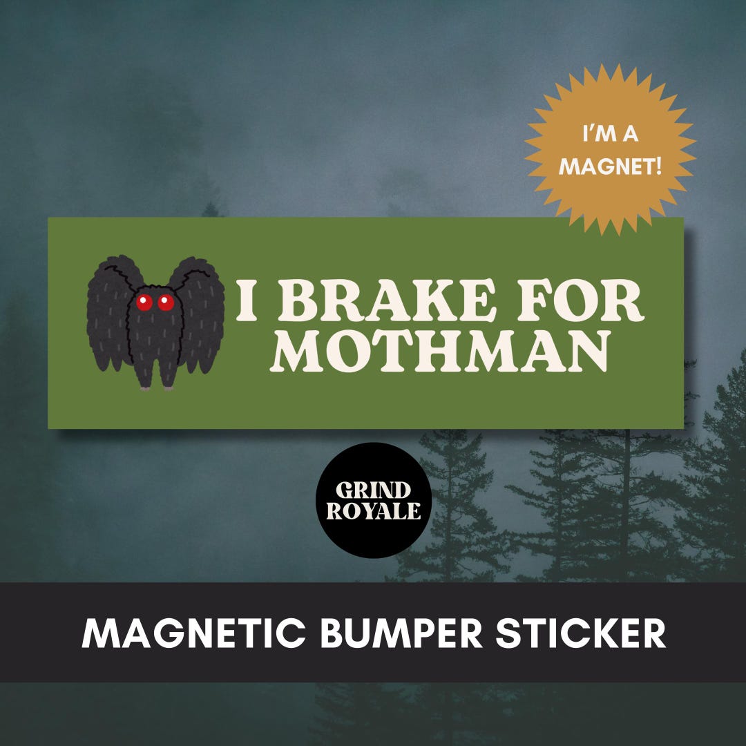 Mothman Cryptids Bumper Sticker, Car Magnet Funny, Funny Bumper Sticker ...