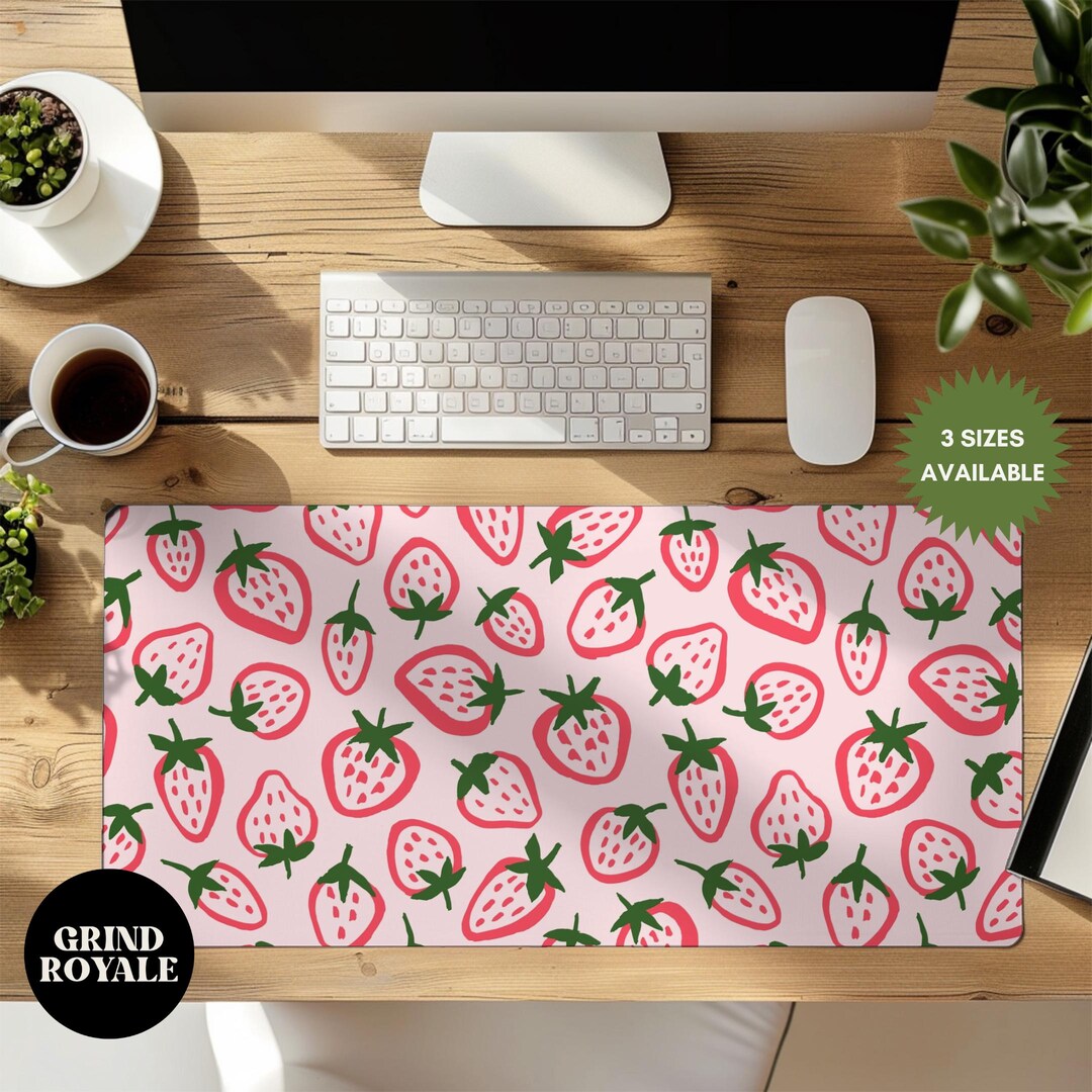 Pink Strawberry Cute Desk Mat, Pink Desk Mat, Gamer Desk Mat, Gaming ...