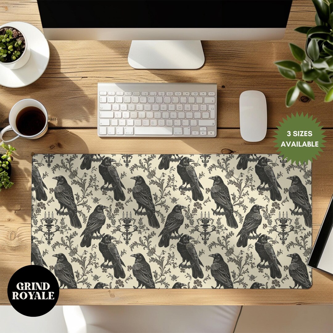 Crow Victorian Desk Mat, Skeletons Desk Mat, Gamer Desk Mat, Gaming ...