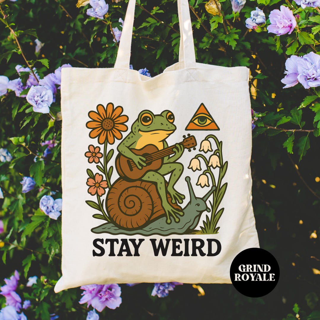 Stay Weird Retro Frog Tote Bag, Frog Tote Bag, Book Bag, Fall Tote Bag ...