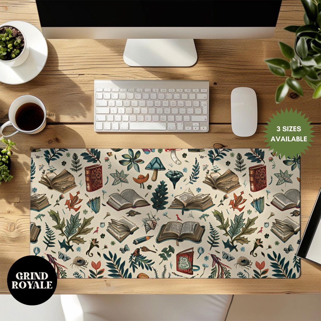 Cottagecore Bookish Desk Mat, Bookish Desk Mat, Gamer Desk Mat, Gaming ...