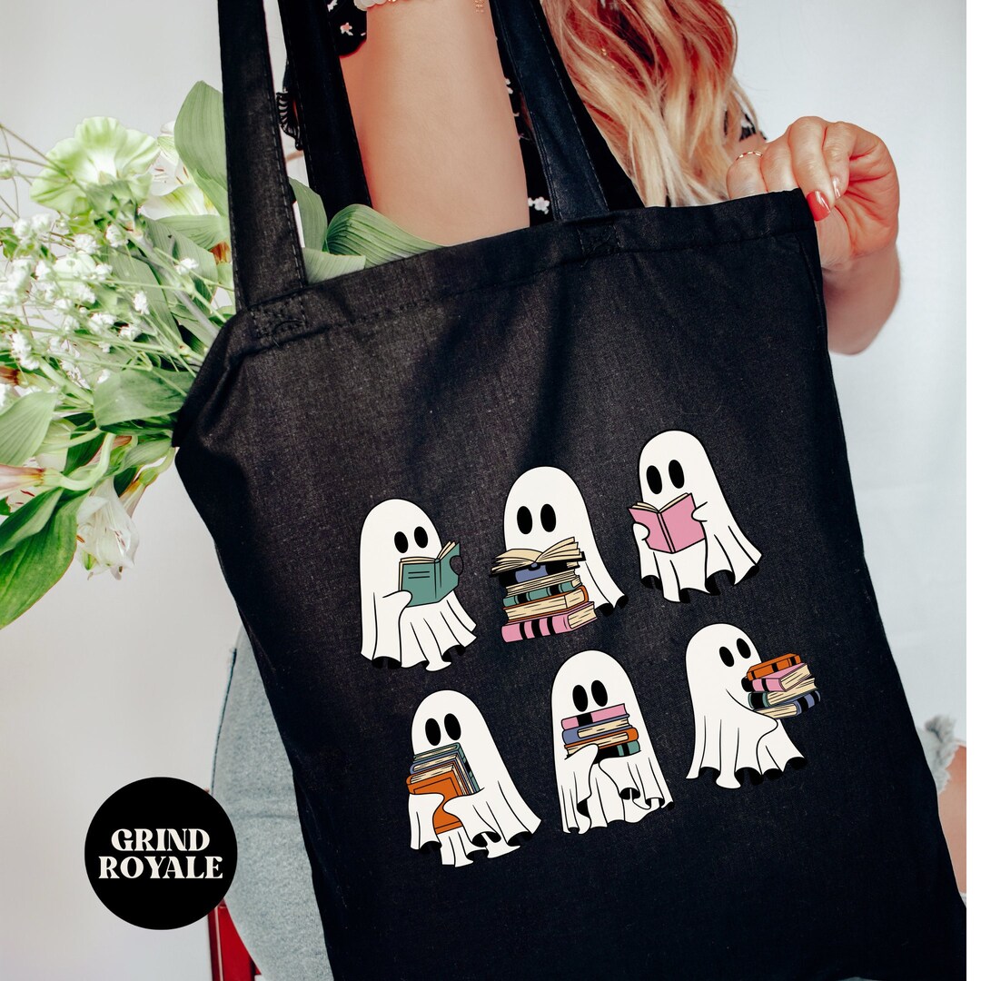 Cute Reading Ghosts Canvas Tote Bag, Horror Tote Bag, Halloween Spooky ...